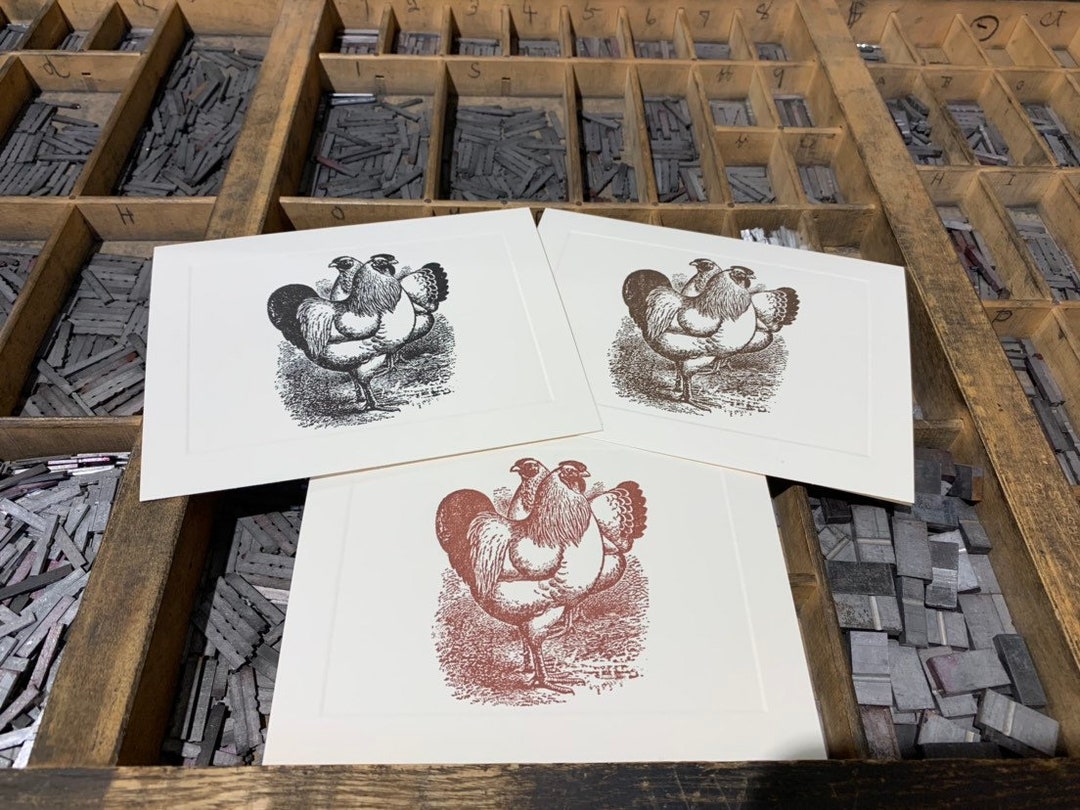Ten Letterpress Note Cards two Hens Set of 10 Cards With Matching ...