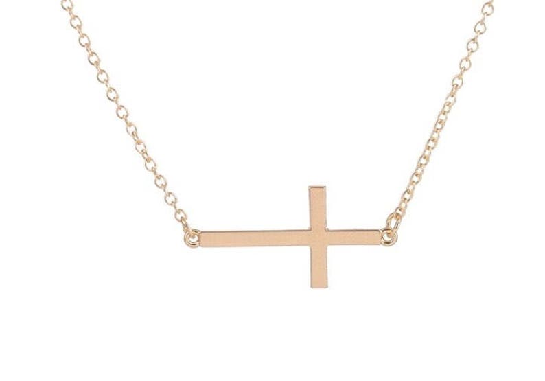 Horizontal Cross Necklace Silver or Gold Sideways Cross Necklace SUPER ...
