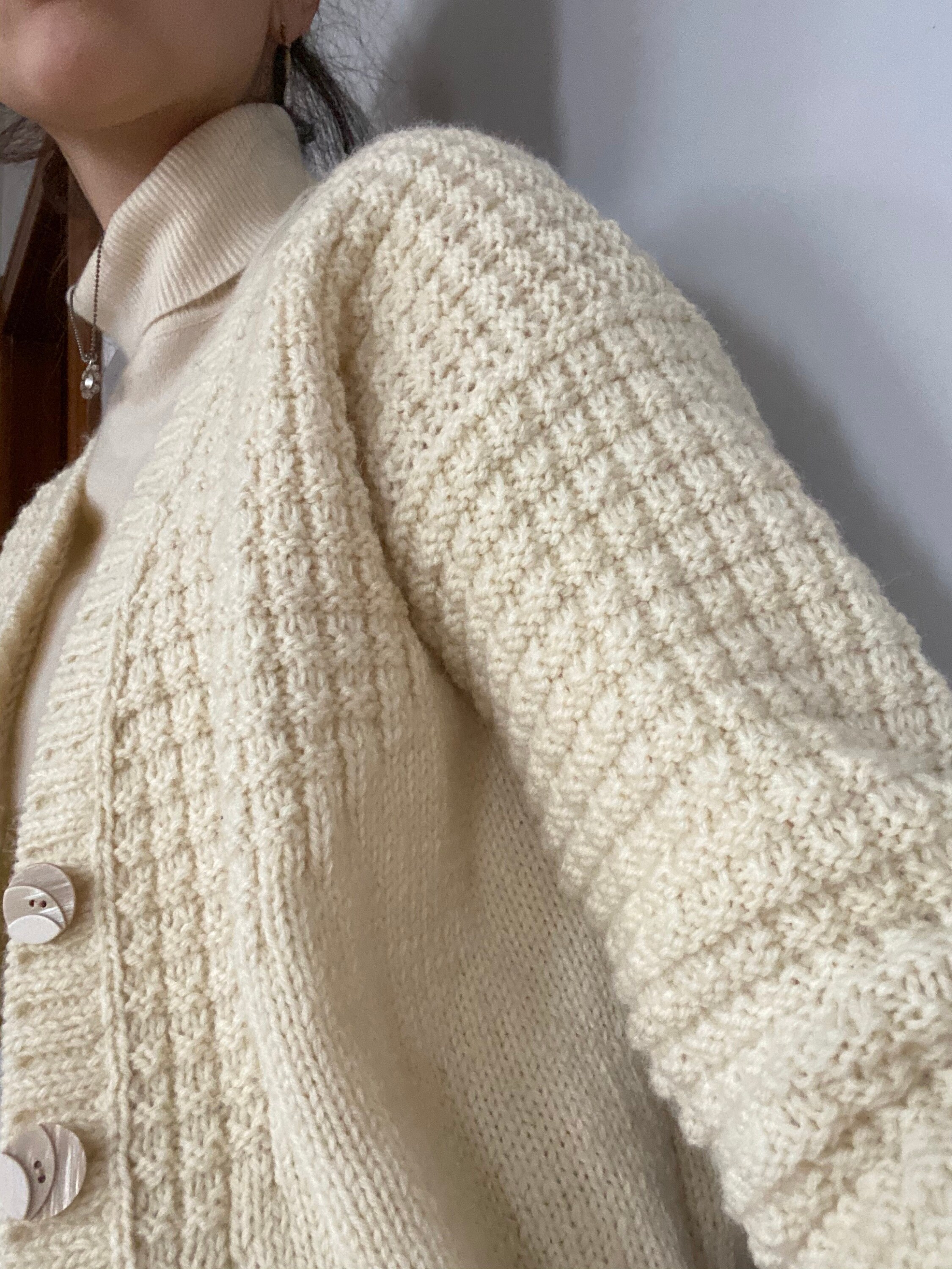 Handknit Women's White Wool Knit Cardigan With Matching Neutral Buttons ...