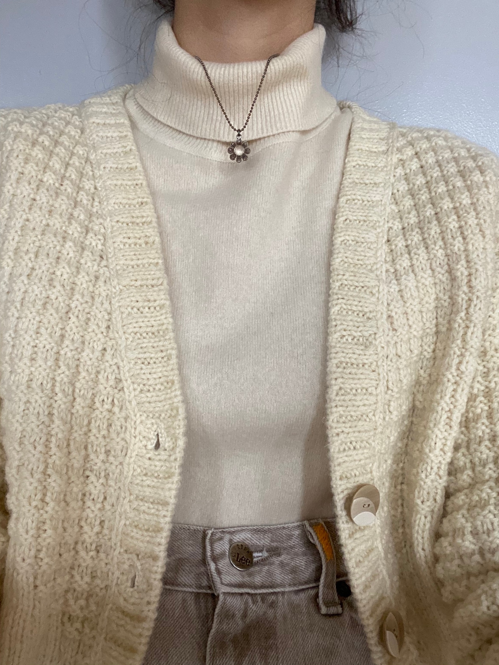 Handknit Women's White Wool Knit Cardigan With Matching Neutral Buttons ...