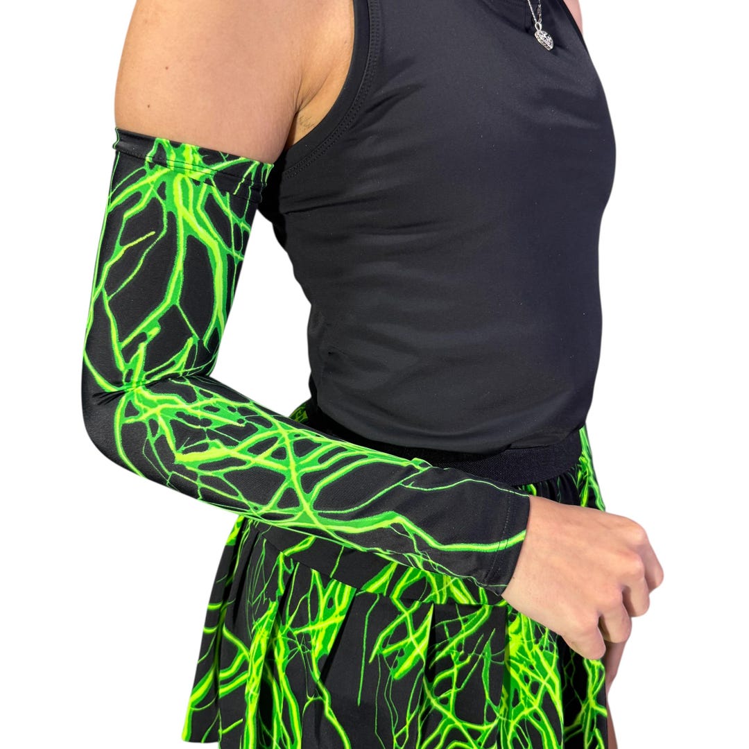 Green Lightning Arm Sleeves – Neon Compression Sleeves for Running ...
