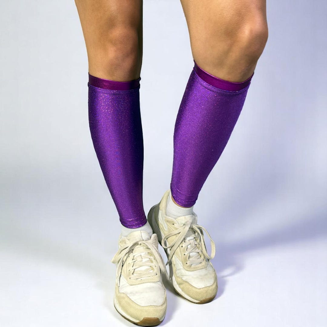 Purple Sparkle Compression Calf Sleeves – Glitter Running Sleeves With ...