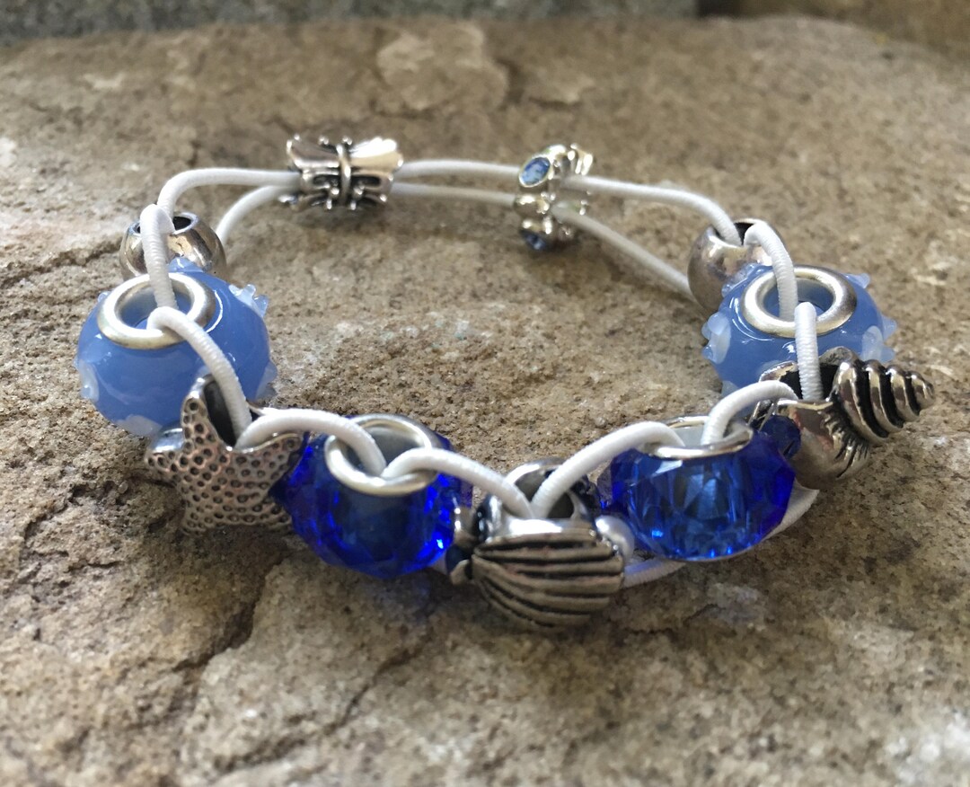 Golf Beach Stroke Counter Bracelet Blue & Shell Beads Lower Golfing ...