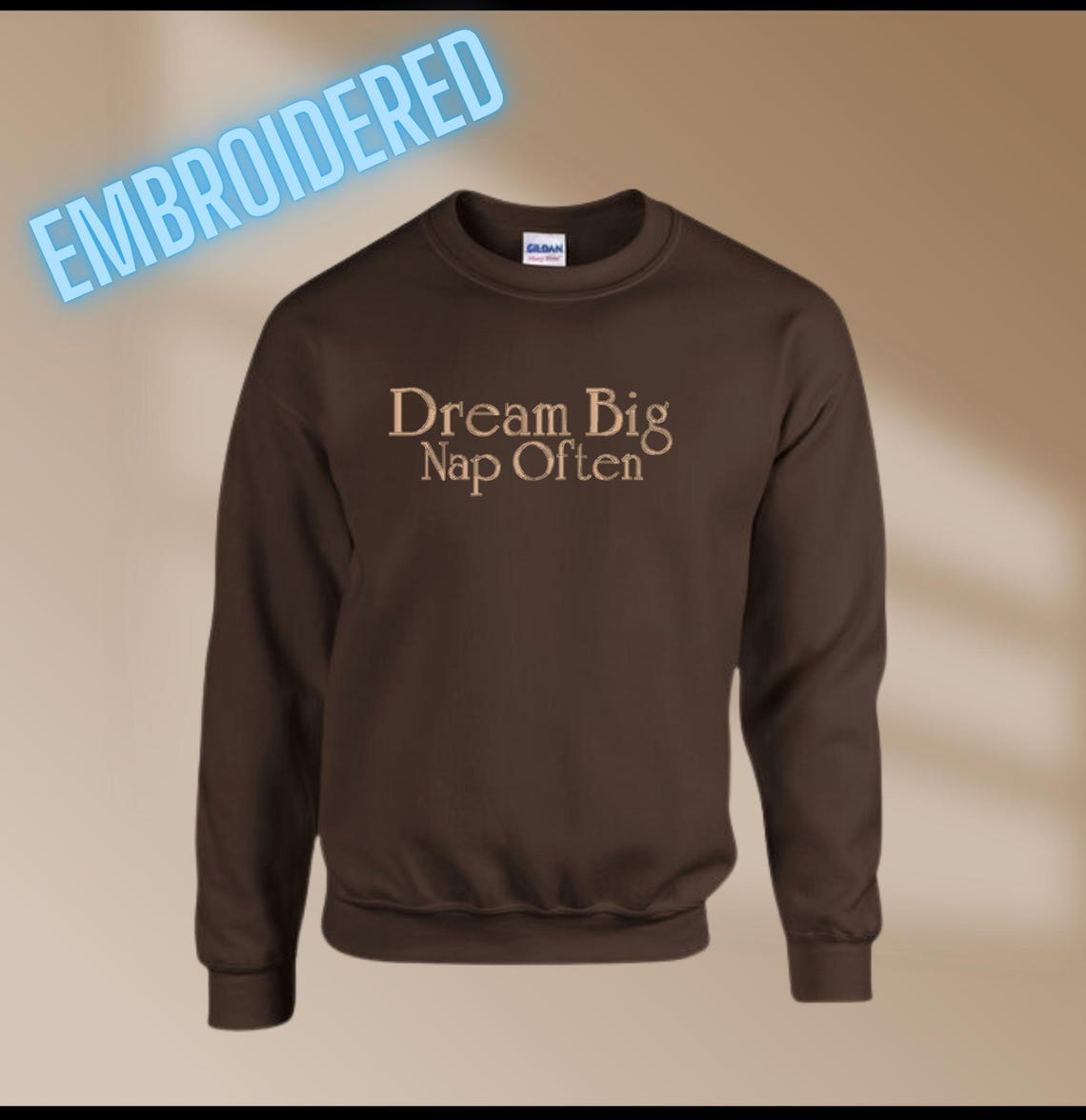 Dream Big, Nap Often Embroidered Sweatshirt - Trendy Sweatshirt, Funny ...