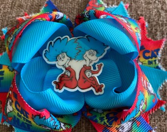 Dr Seuss Thing 1 and Thing 2 Hair Bow Headband Cat in the Hat Back-to ...