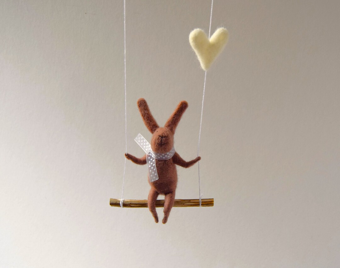 Bunny on Swing, Felted Animal, Felted Bunny, Bunny Mobile,baby Crib ...