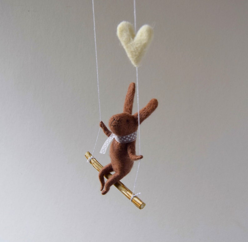 Bunny on Swing Felted Animal Felted Bunny Bunny Mobilebaby - Etsy
