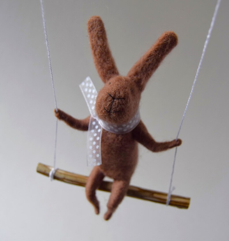 Bunny on Swing Felted Animal Felted Bunny Bunny Mobilebaby - Etsy
