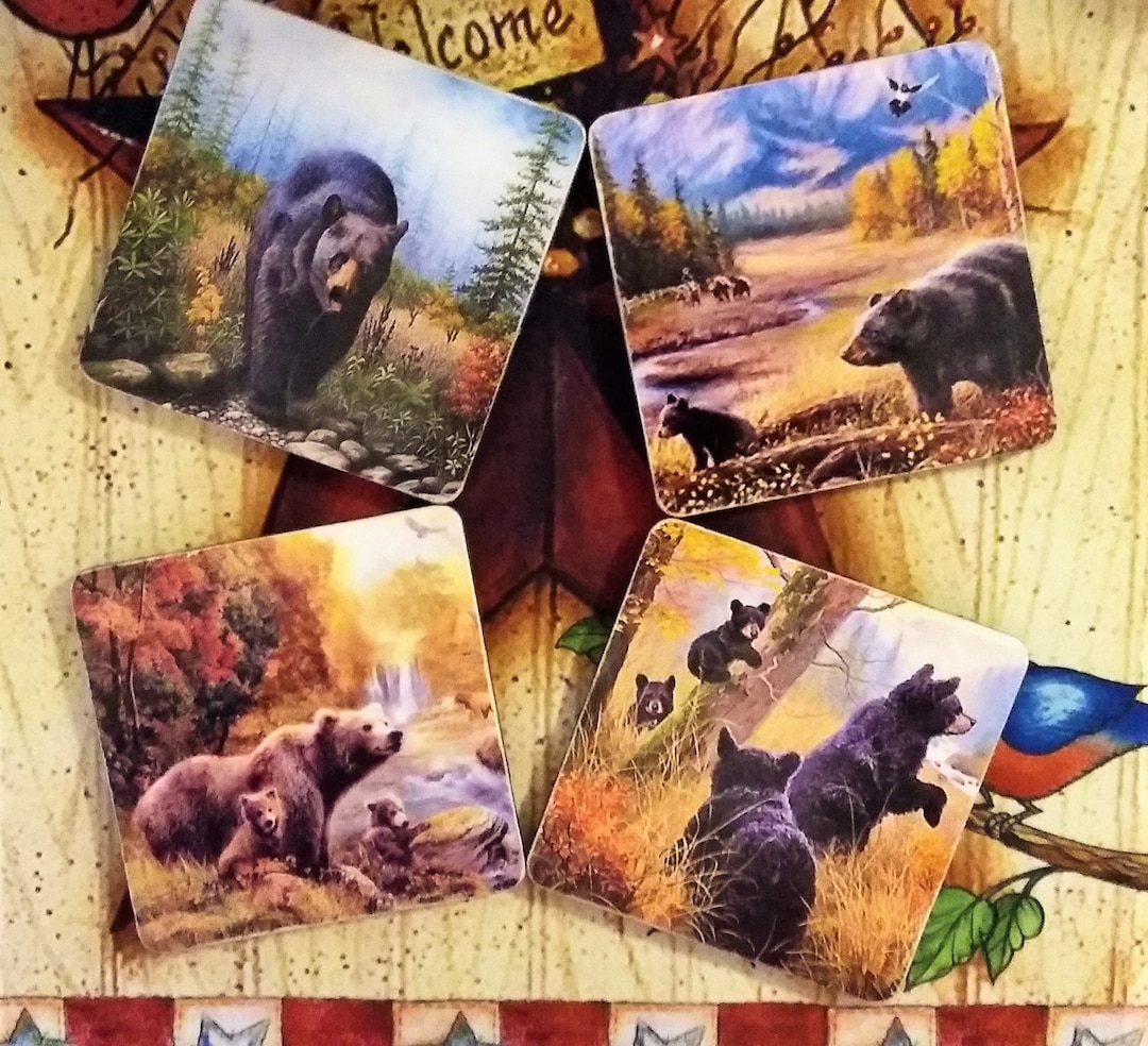 Set of Four Beautiful Bears Wooden Drink Coasters 4 - Etsy