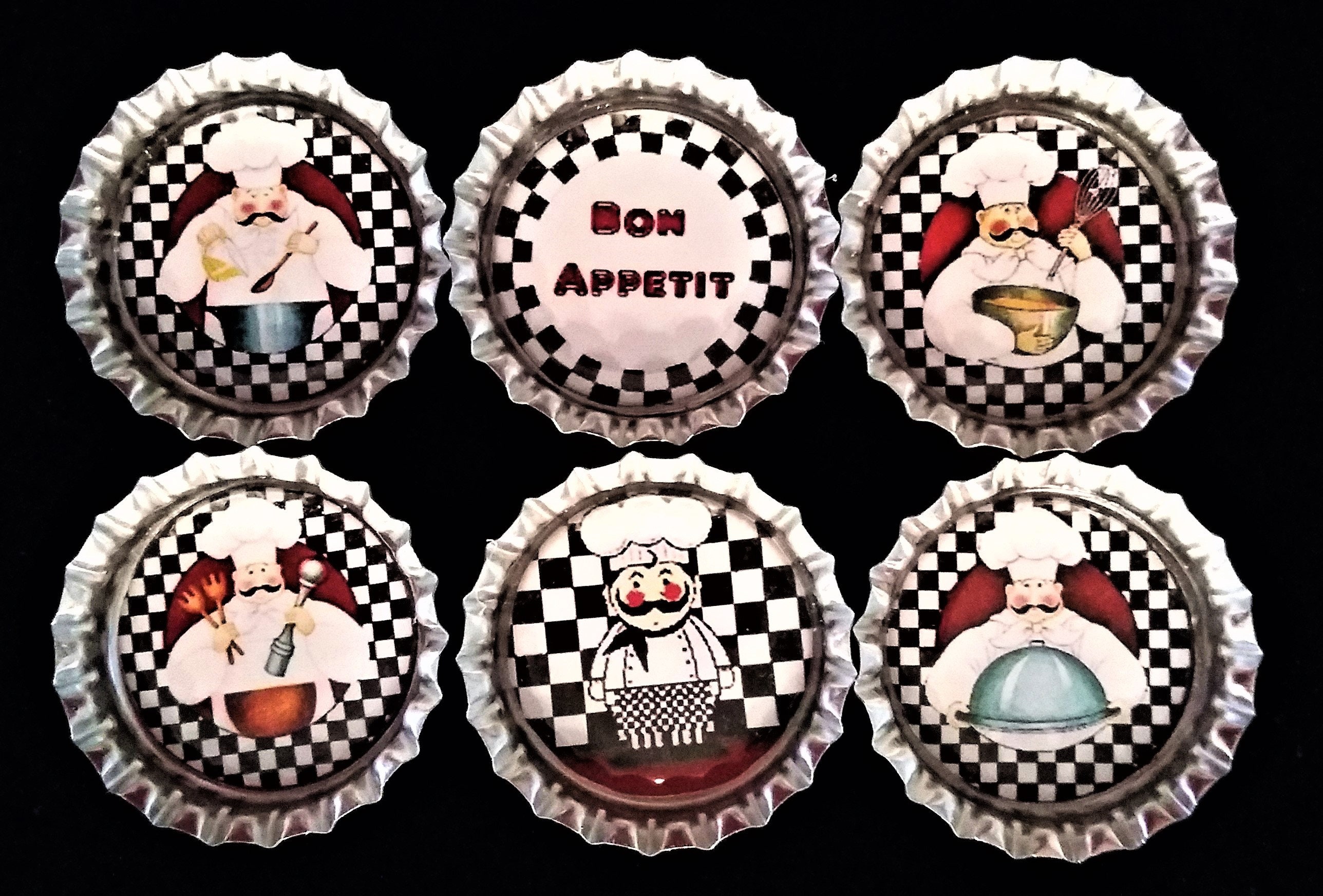 Six Fat Chefs Bon Appetit Images in 1 Silver Bottle Caps | Etsy
