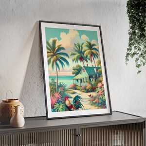Set of 3 Framed Key West Tropical Cottage Watercolor Wall Art Gift ...