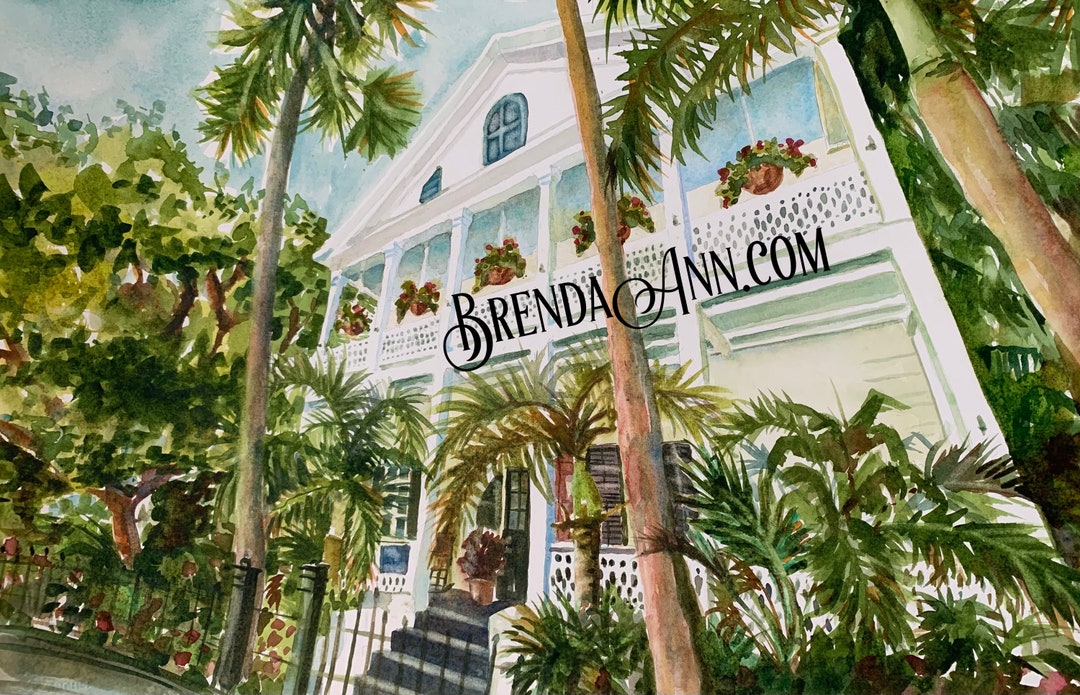 Key West FLA Watercolor Wall Art Print of Old Town Manor: Florida Keys ...