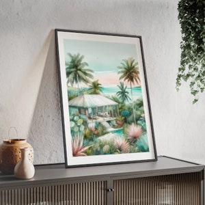 Set of 3 Framed Key West Tropical Cottage Watercolor Wall Art Gift ...
