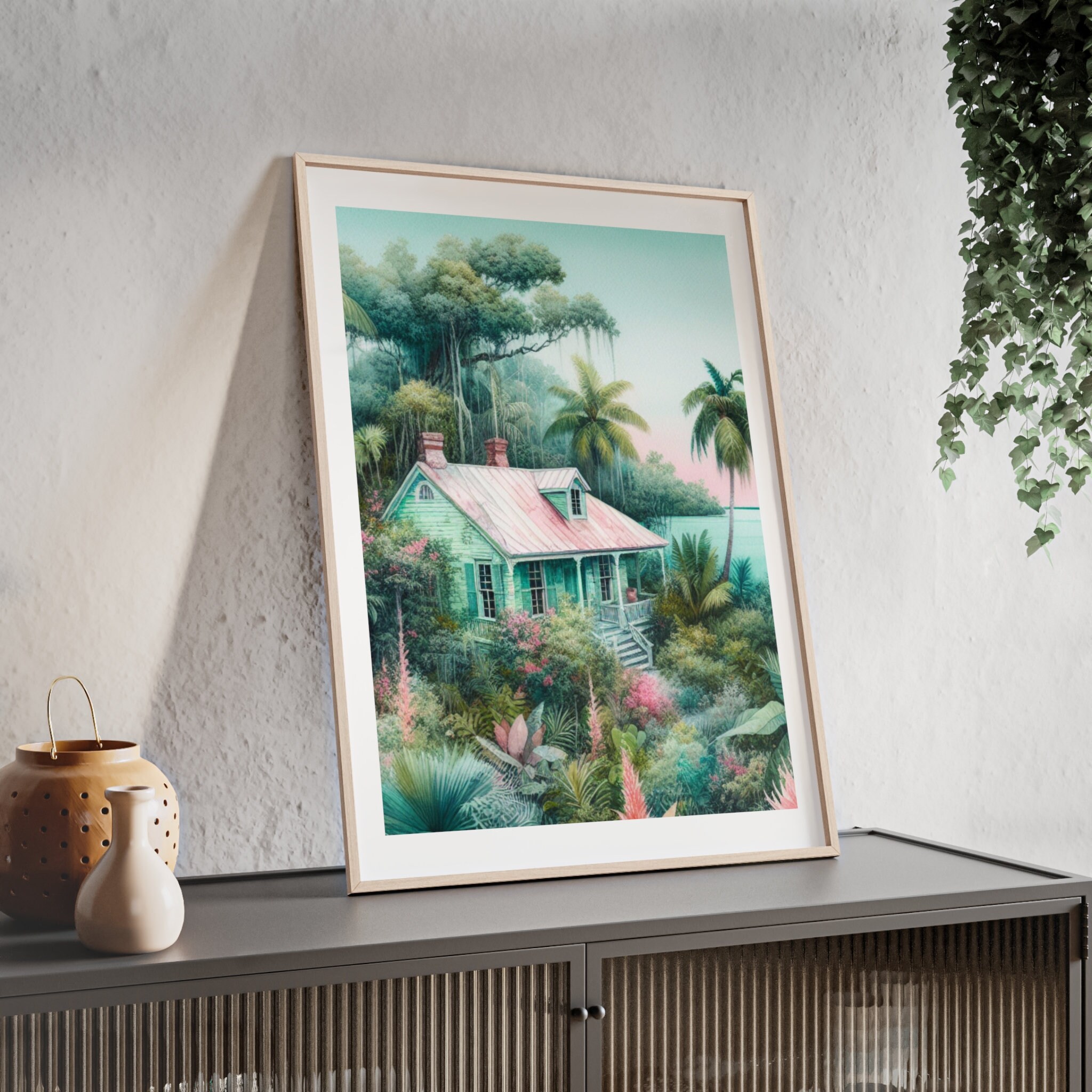 Set of 3 Framed Key West Tropical Cottage Watercolor Wall Art Gift ...