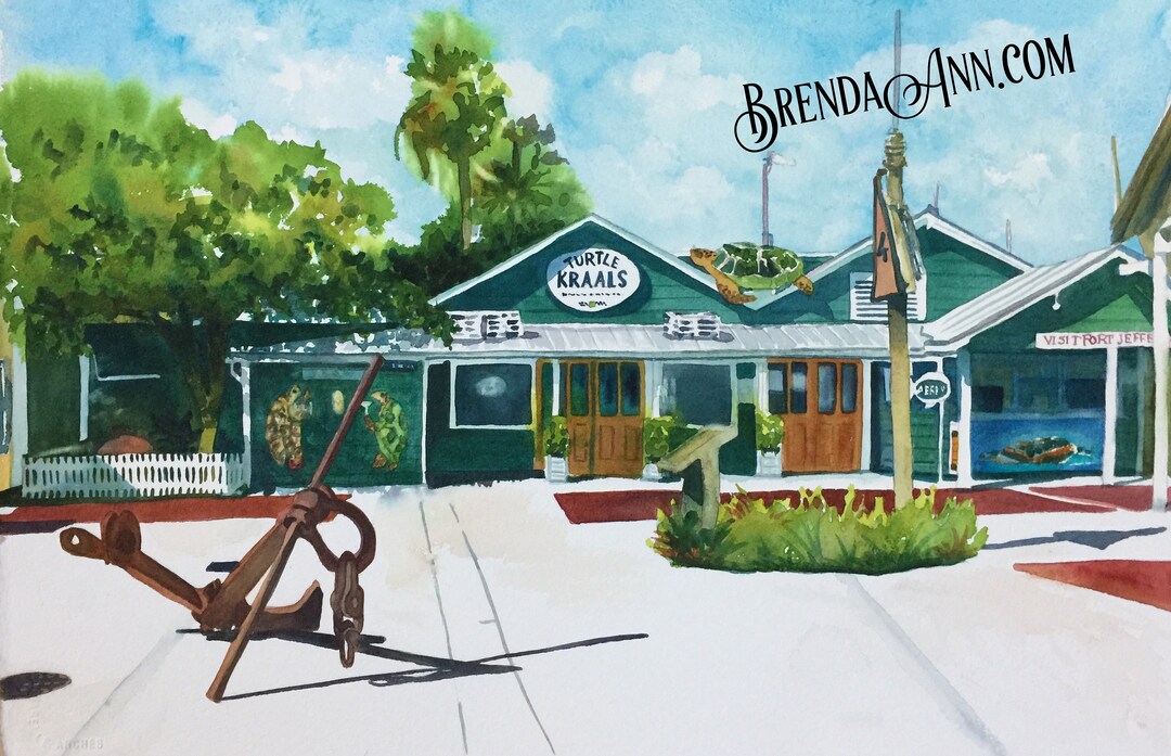 Key West FLA Watercolor Wall Art: Turtle Kraals in the Florida Keys ...