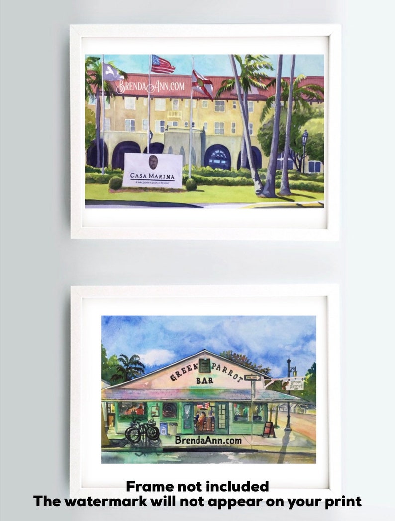 Key West Wall Art Watercolor Print of Casa Marina Florida Keys Tropical ...