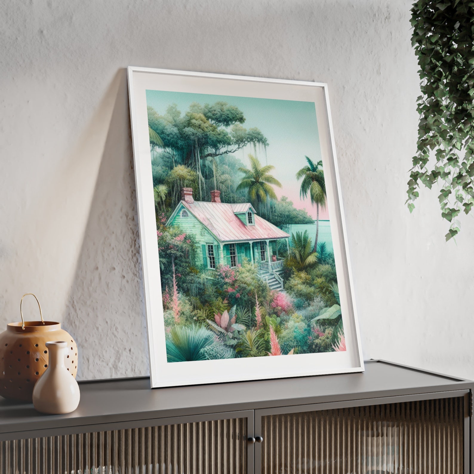 Set of 3 Framed Key West Tropical Cottage Watercolor Wall Art Gift ...