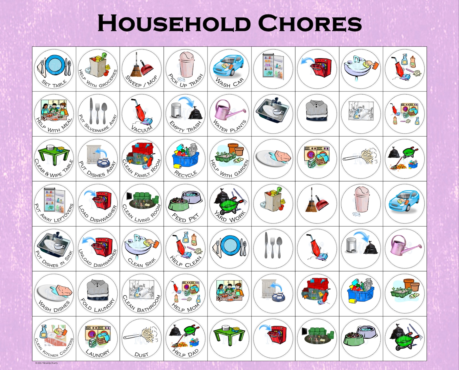 DIY Chore Magnets, Set 3: Household and Family Chores, Use 1" Hole ...