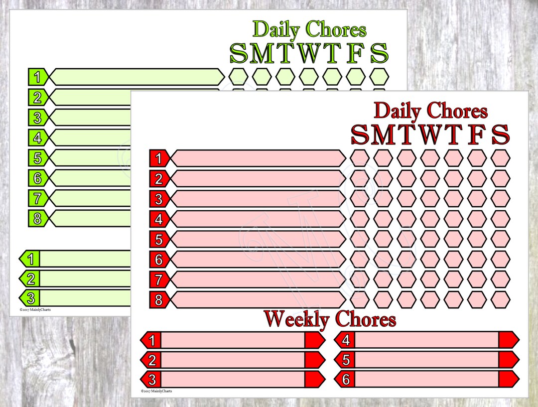 2 Digital Charts With Daily and Weekly Chore Spaces, Letter Style With ...