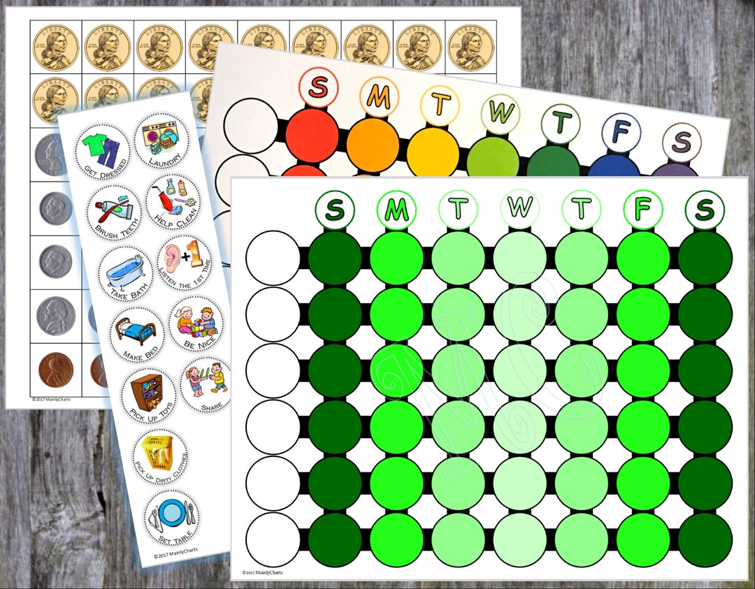 2 Printable Allowance Charts With Coins and Illustrated Chores. Track ...