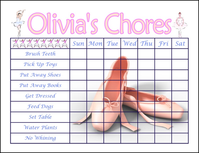 Childrens Chore Chart, You Choose the Chores, Girl Themes - Etsy