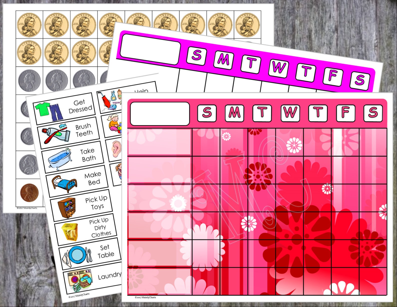 DIY Allowance Charts Pink With Printable Charts Coins and - Etsy