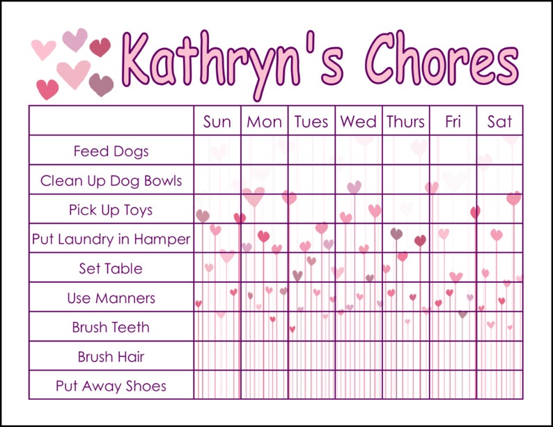 Childrens Chore Chart You Choose the Chores Girl Themes - Etsy