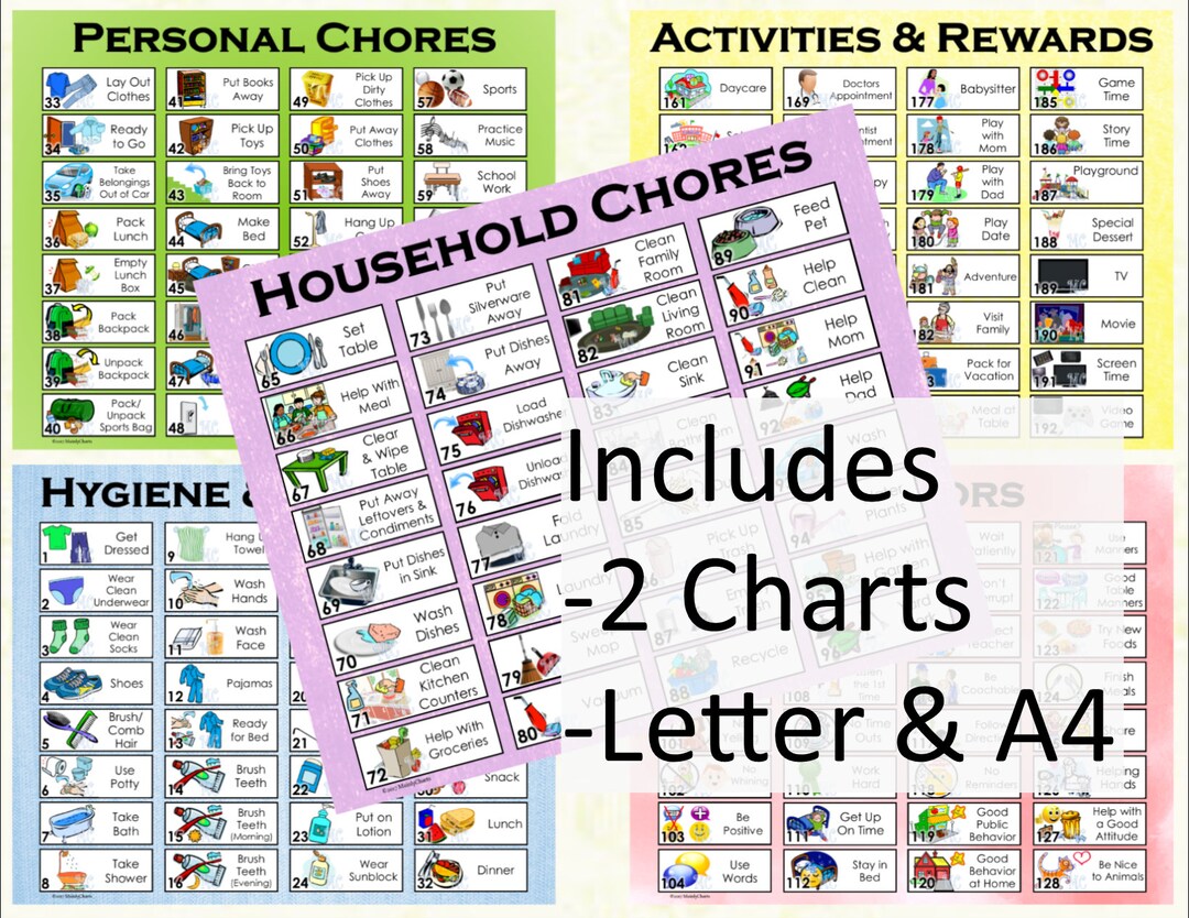 192 Chores, Behaviors, and Tasks Plus 2 Charts for Instant Download for ...