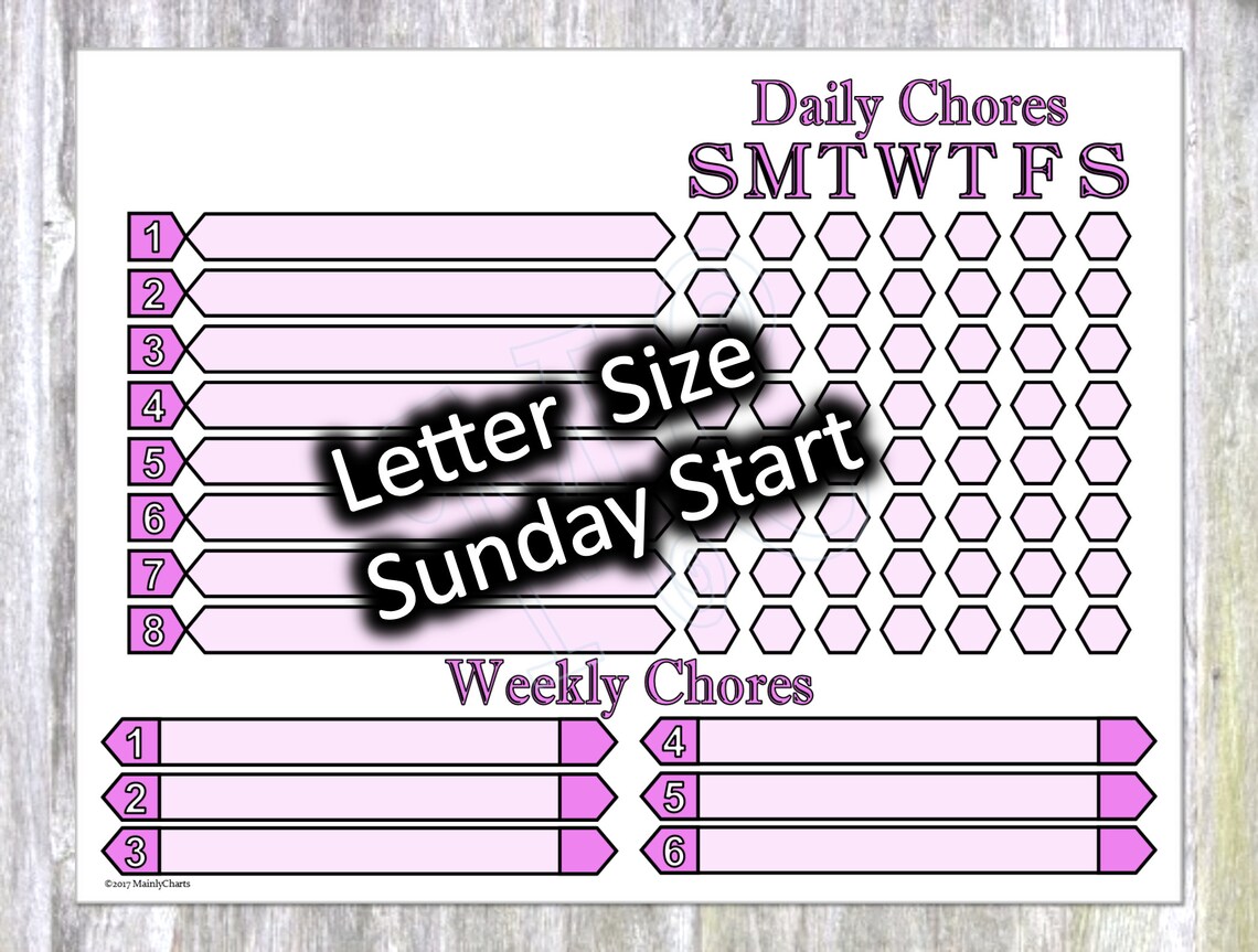 2 PDF Charts With Daily and Weekly Chores, A4 Style With Monday Start ...
