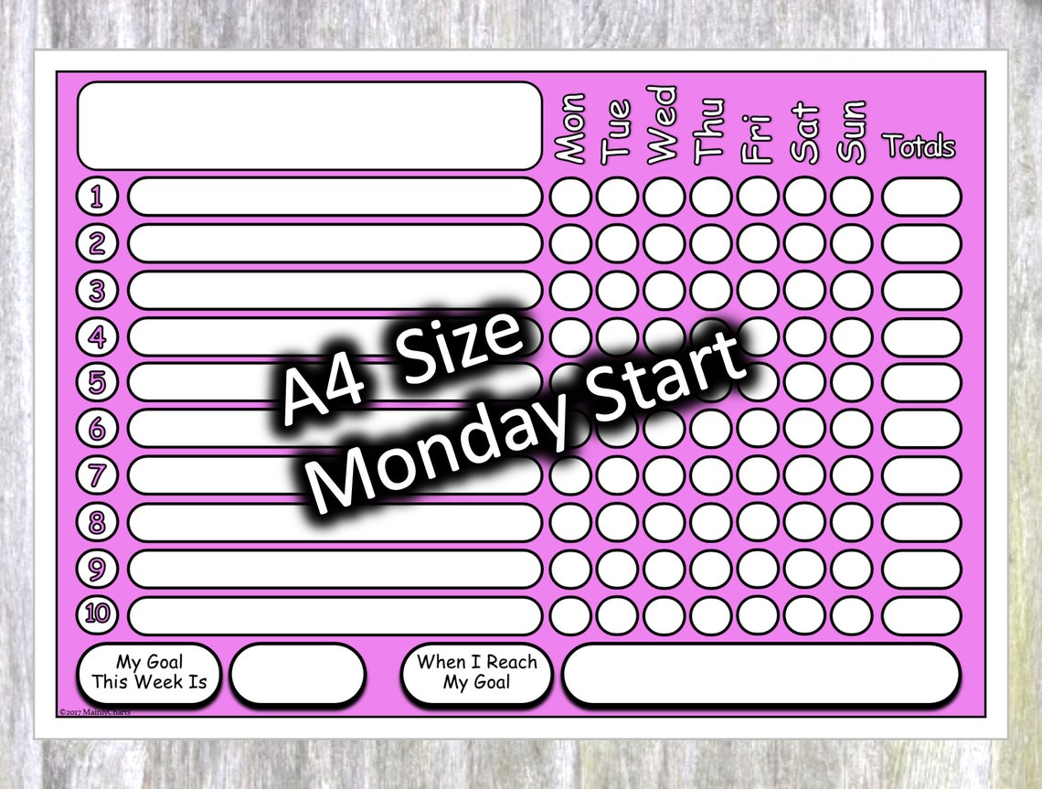 2 PDF Weekly Chore Charts A4 Size With Monday Start, Letter Size With ...
