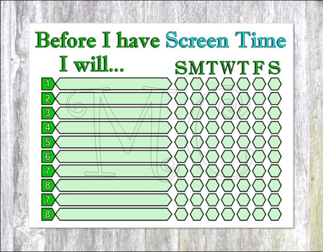 Earn Screen Time Chore Chart Behavior Chart Printable Weekly Chart ...