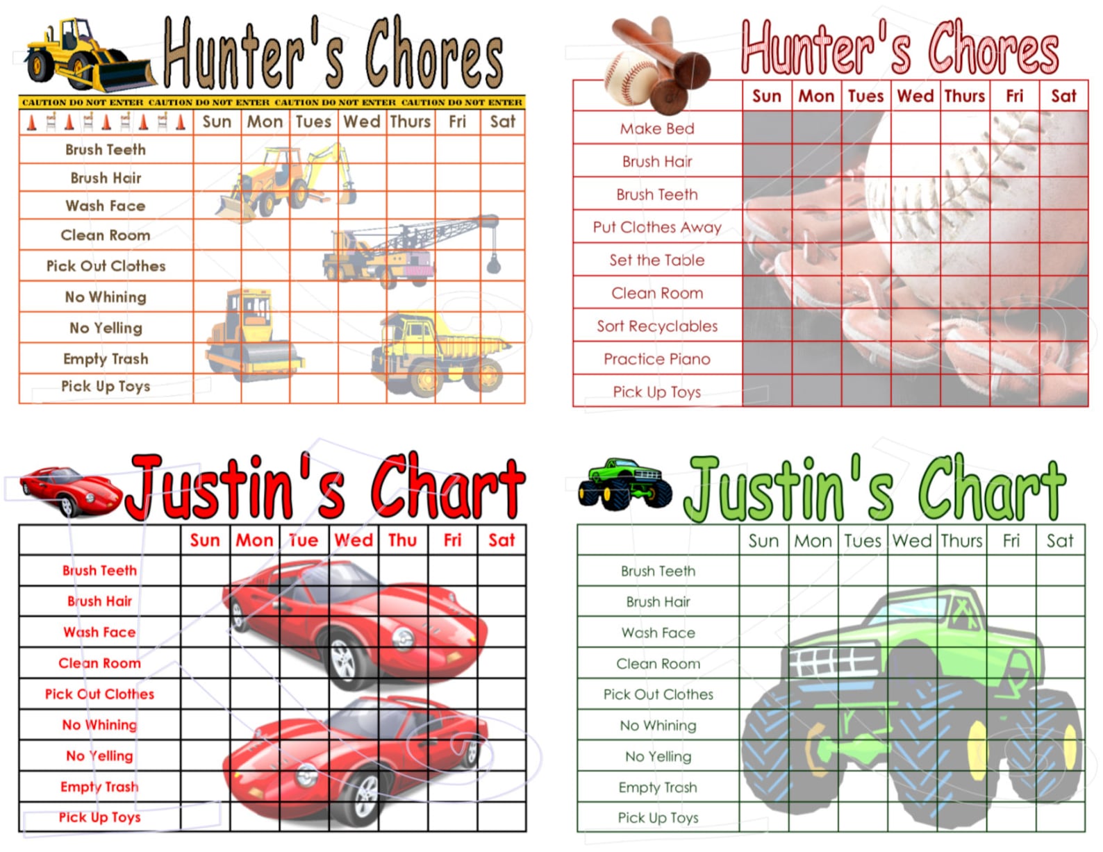 Childrens Chore Chart You Choose the Chores Boy Themes - Etsy