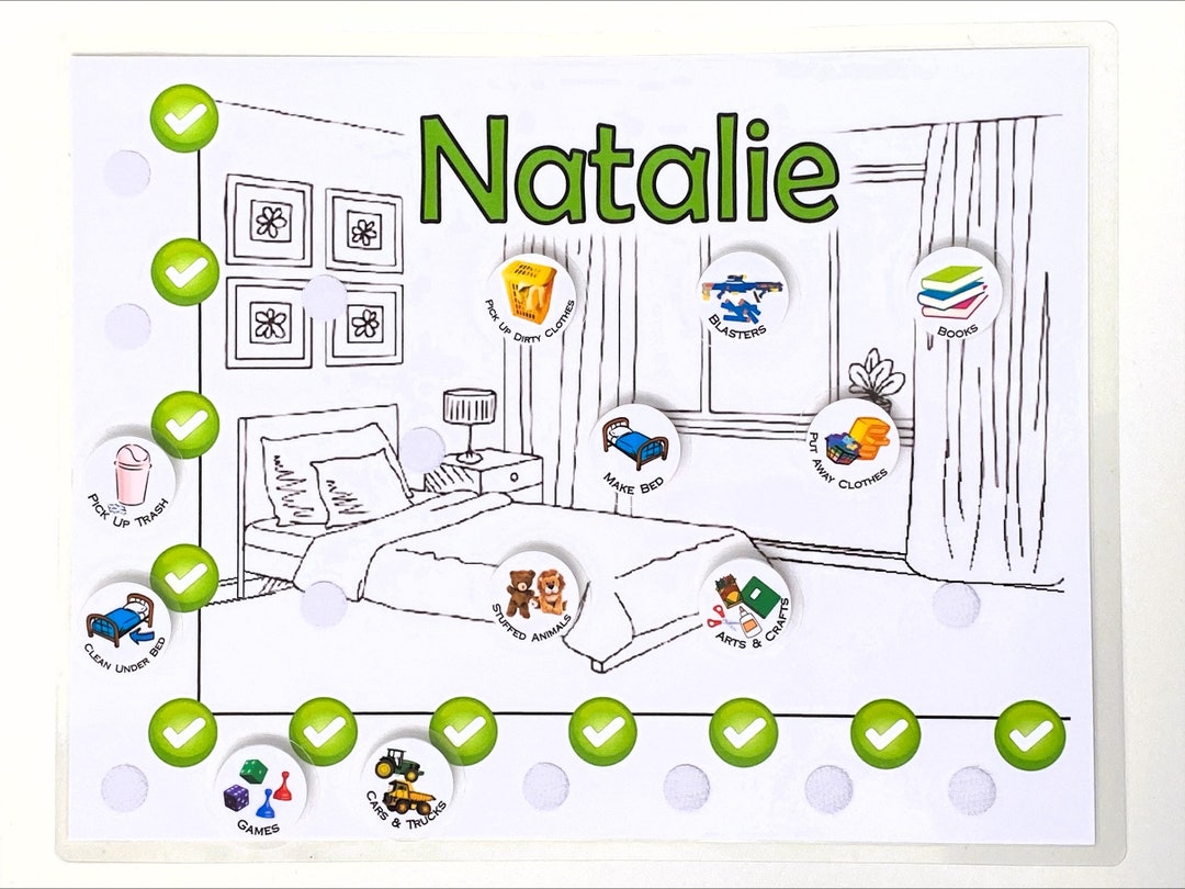 Bedroom Cleaning Chore Chart Illustrated Tasks for Cleaning Kids Room ...
