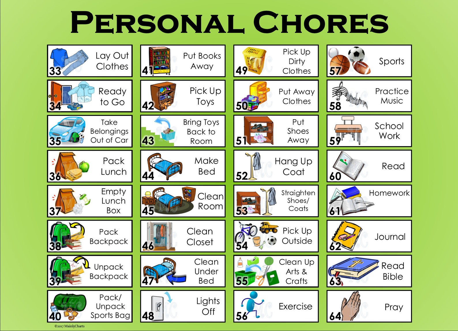 32 Illustrated Chores. Set 2: Personal Chores and Belongings | Etsy