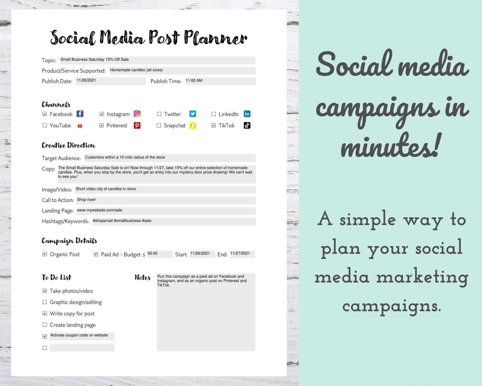 Social Media Post Planner Content Planner Social Media | Etsy