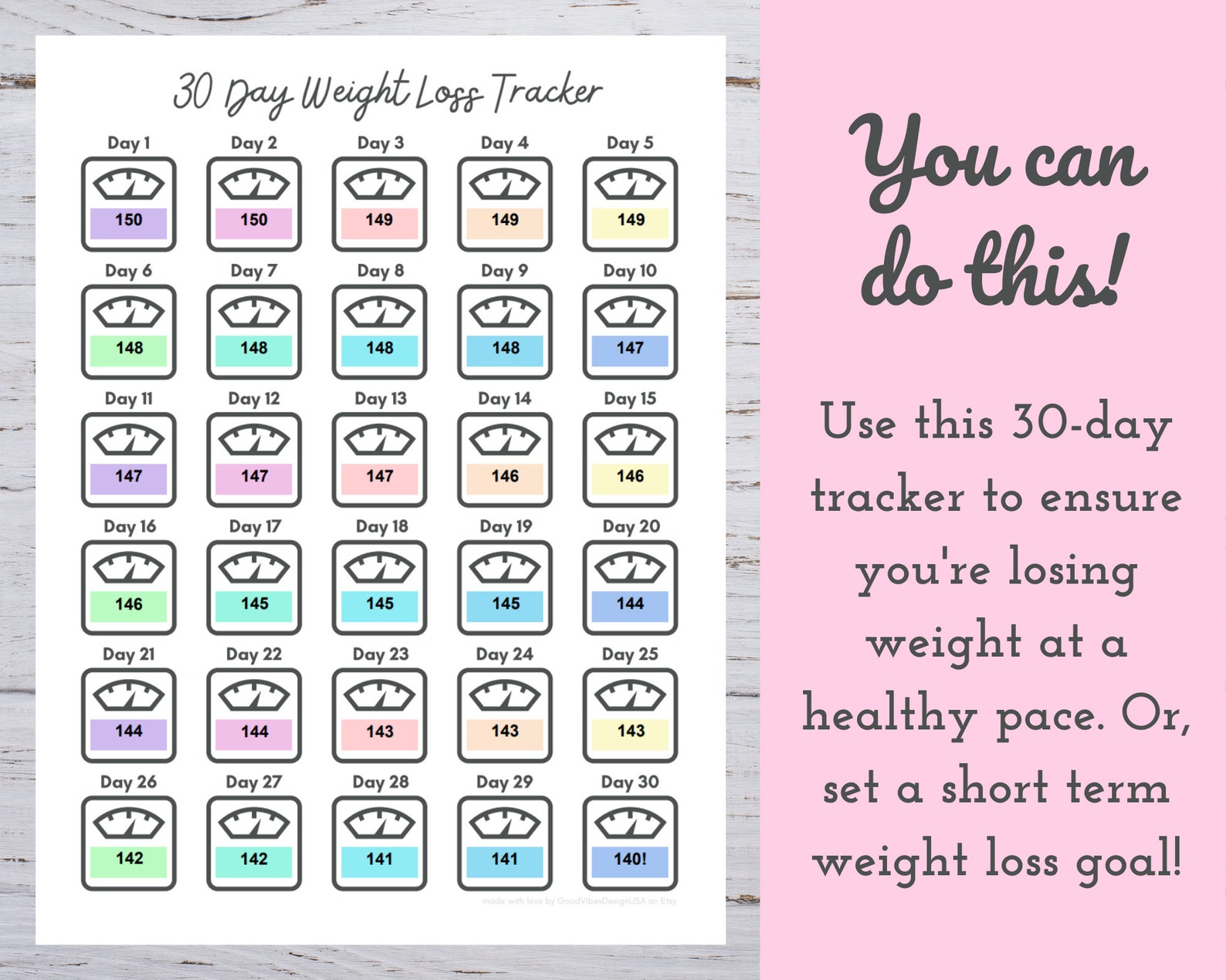 Weight Loss Tracker Printable Digital Weight Loss Tracker - Etsy