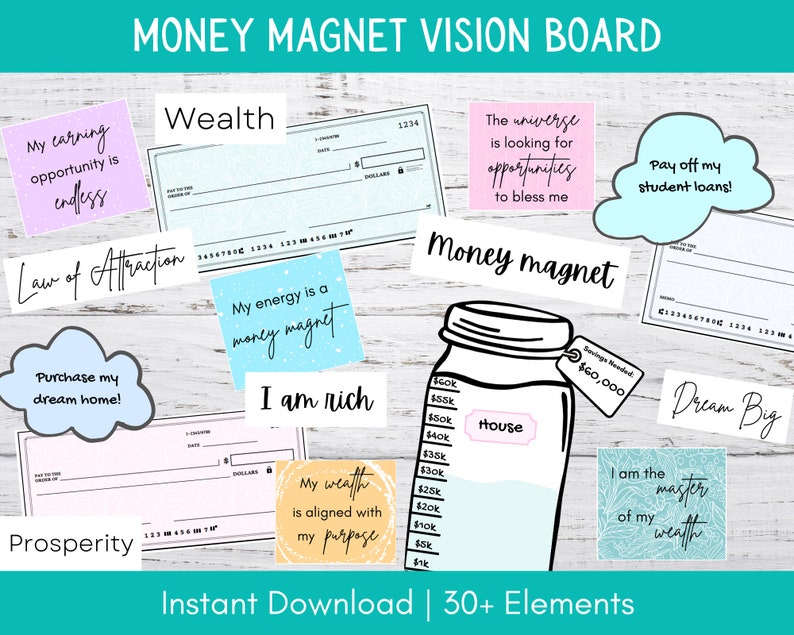 Money Manifestation Vision Board Kit | Manifestation Checks ...