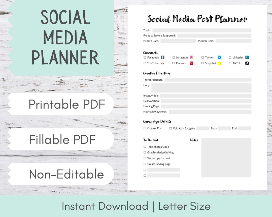 Social Media Post Planner | Content Planner | Social Media Planner ...