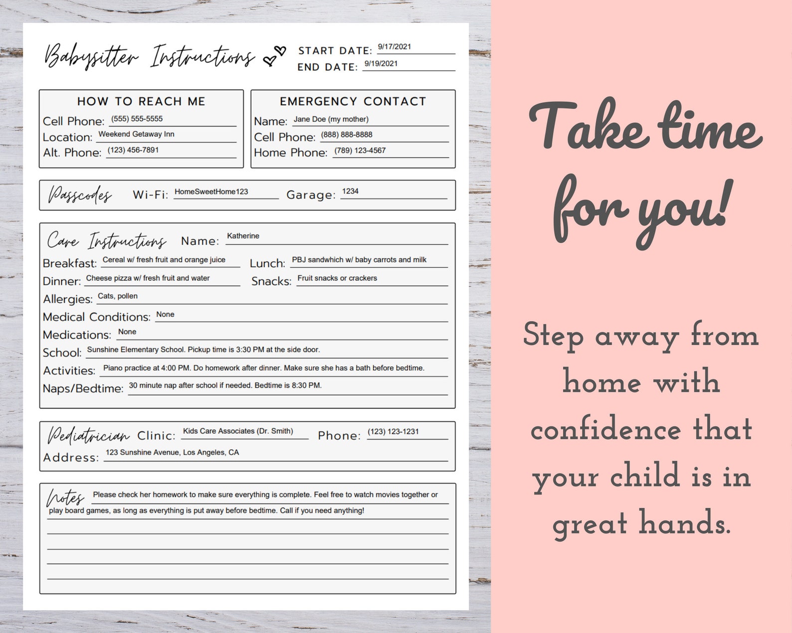 Babysitter Notes Babysitter Instructions Babysitting - Etsy