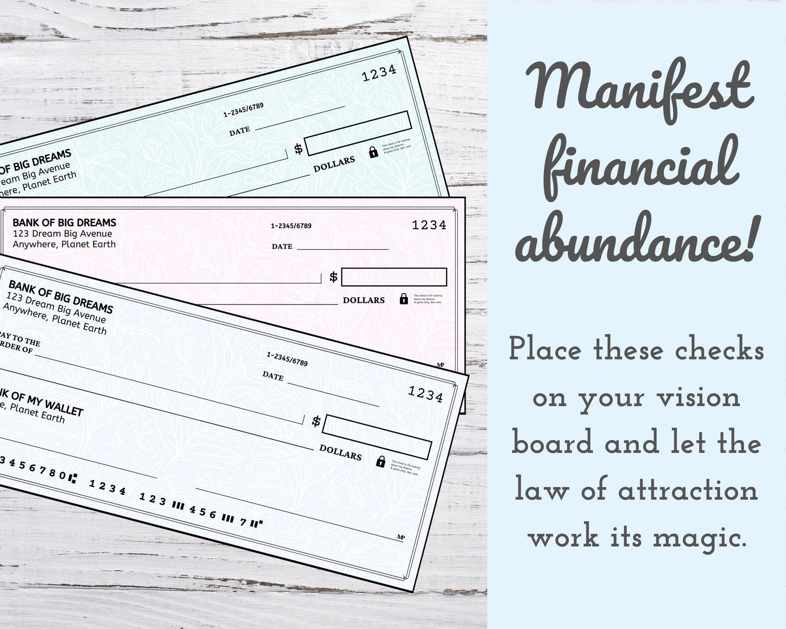 Manifestation Checks Vision Board Checks Law of Attraction - Etsy