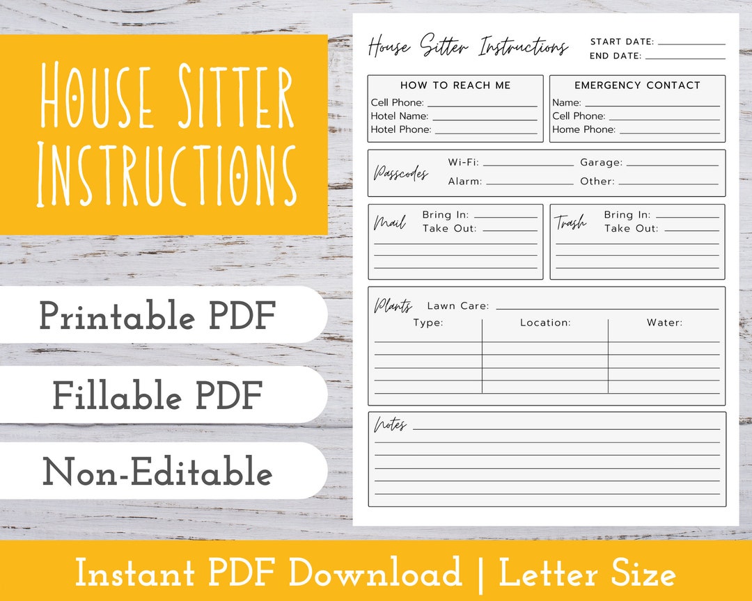 House Sitter Instructions House Sitting Checklist House - Etsy