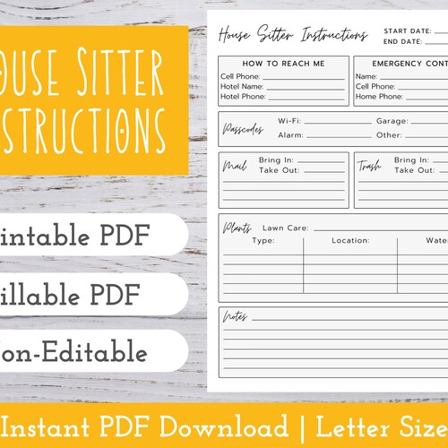 House Sitter Instructions House Sitting Checklist House - Etsy