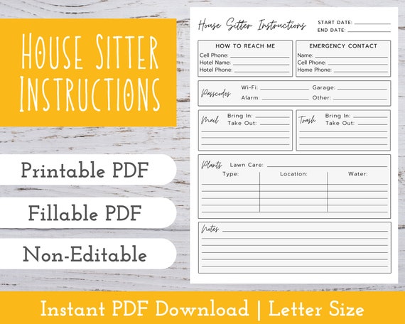 House Sitter Instructions House Sitting Checklist House | Etsy