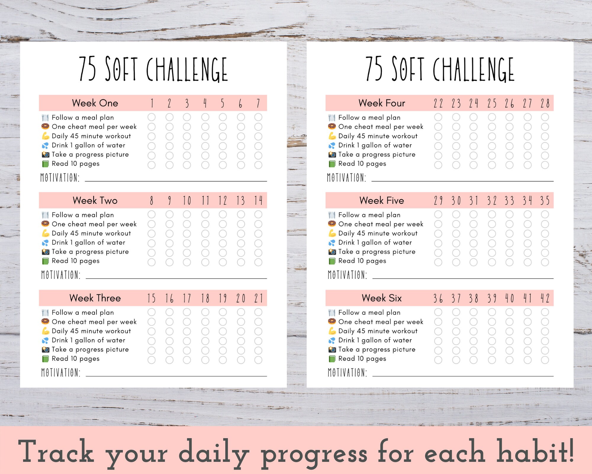 75 Soft Challenge Tracker 75 Soft Printable Planner Andy Etsy UK