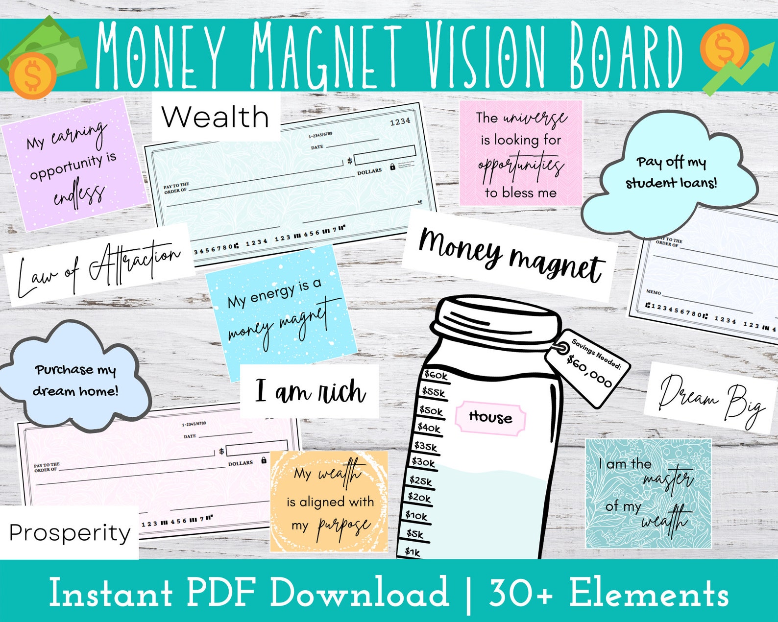 Money Manifestation Vision Board Kit Manifestation Checks | Etsy