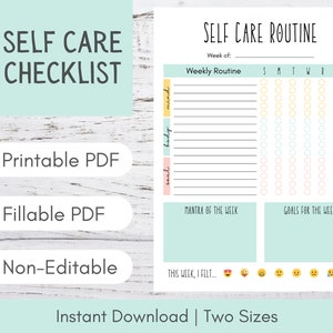 Self Care Planner Printable Self Care Checklist Self Care Routine Self ...