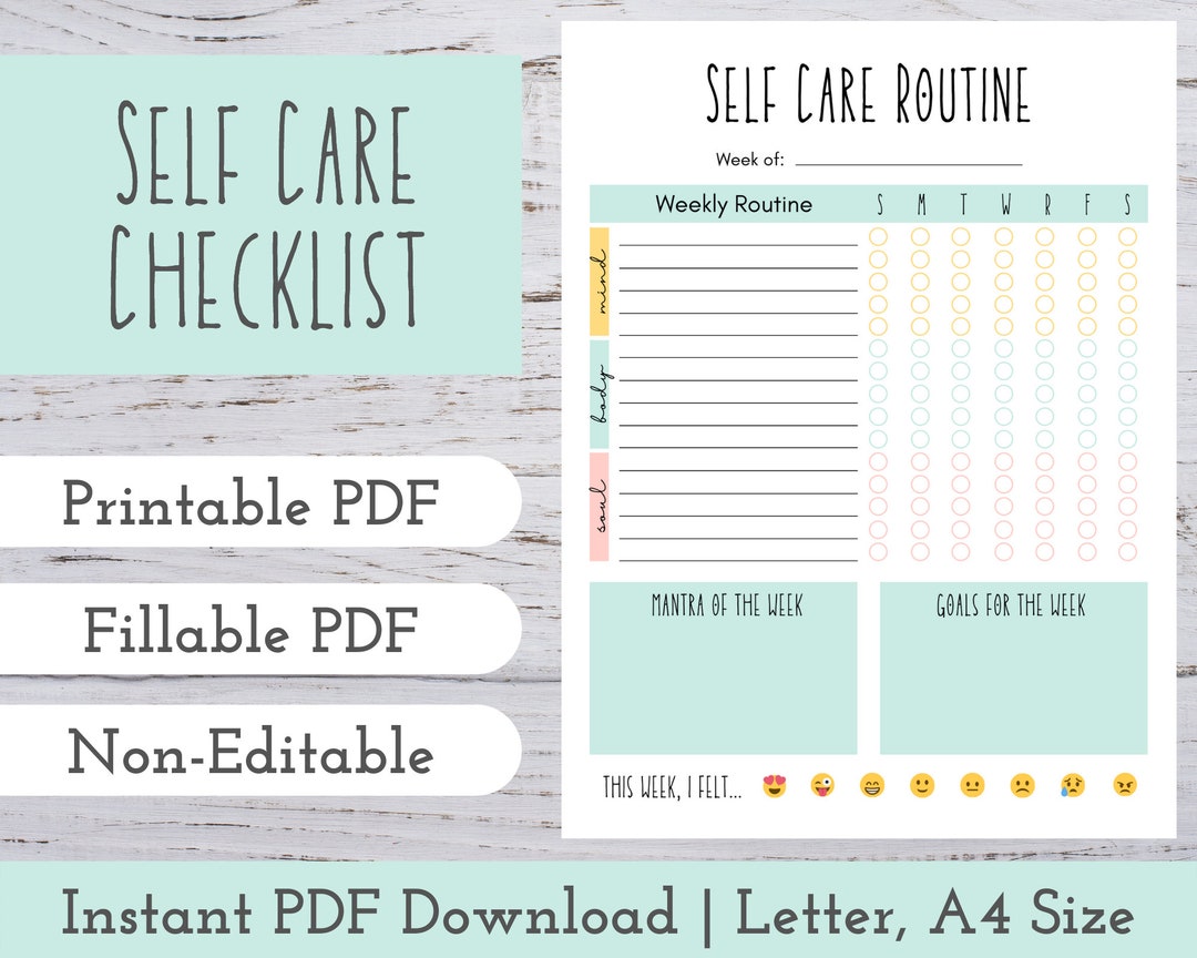 Self Care Planner Printable Self Care Checklist Self Care - Etsy