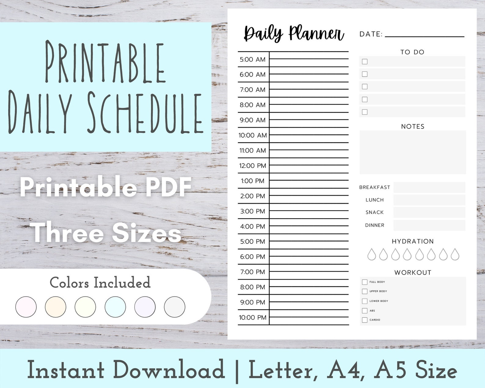 Daily Hourly Planner Printable Daily Schedule Template - Etsy