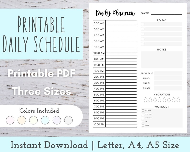 Daily Hourly Planner Printable Daily Schedule Template - Etsy