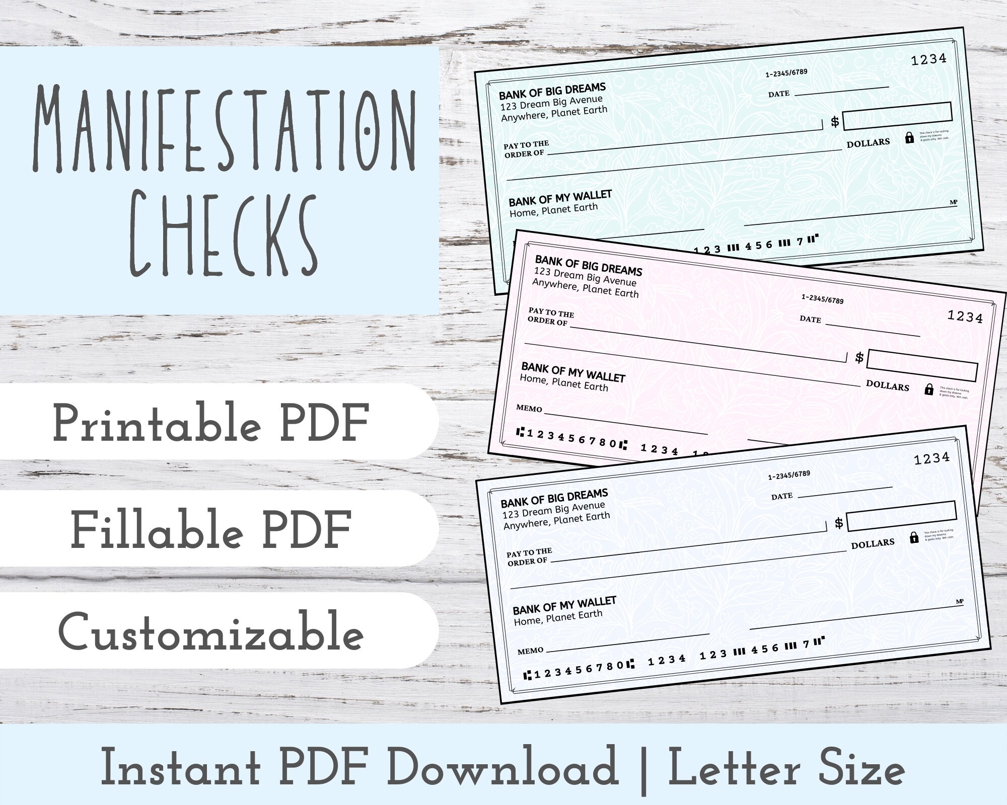 Manifestation Checks Vision Board Checks Law of Attraction - Etsy Canada